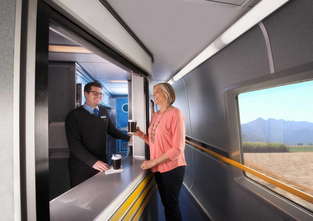 Travelling on the Tilt Train linking Brisbane and Rockhampton in Queensland